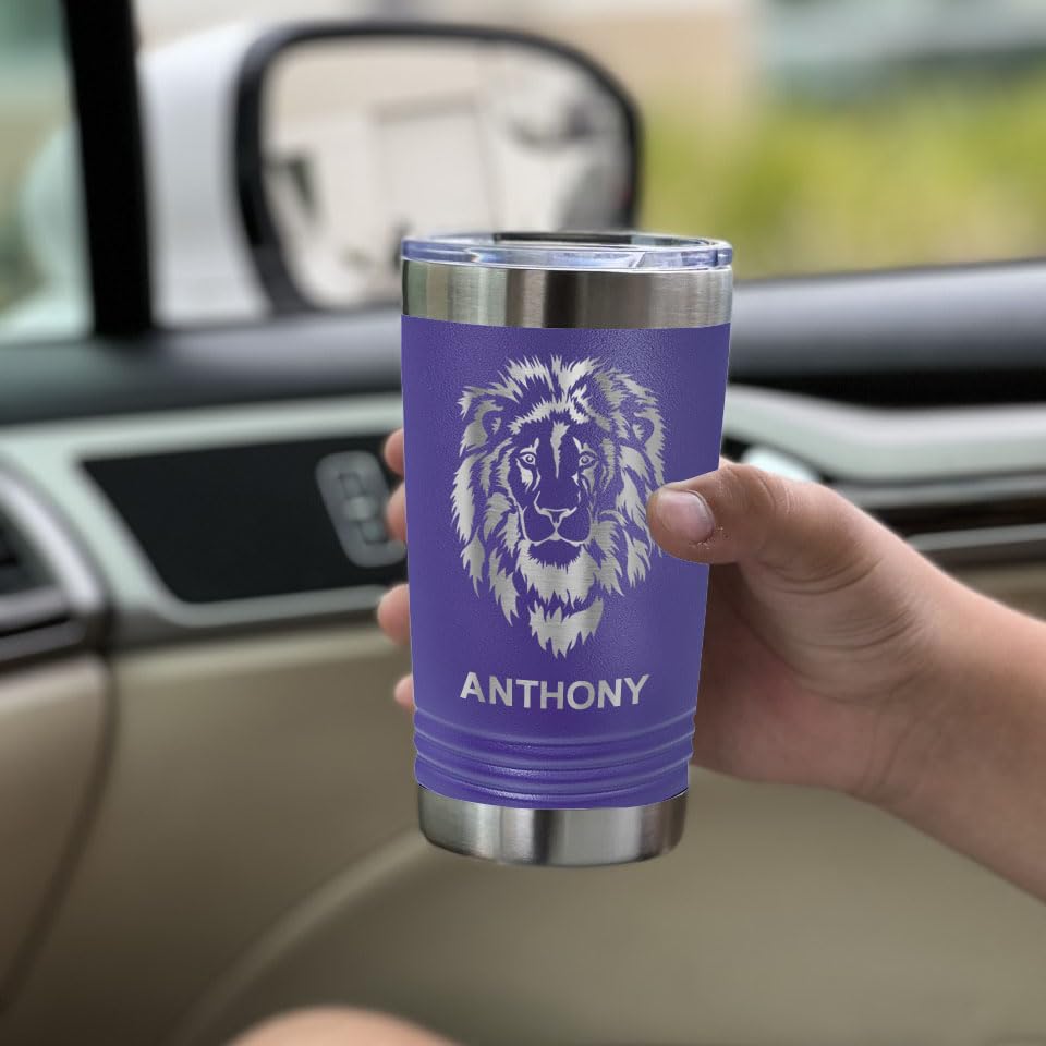 LaserGram 16oz Vacuum Insulated Pint Tumbler, Dragon, Personalized Engraving Included (Dark Purple)