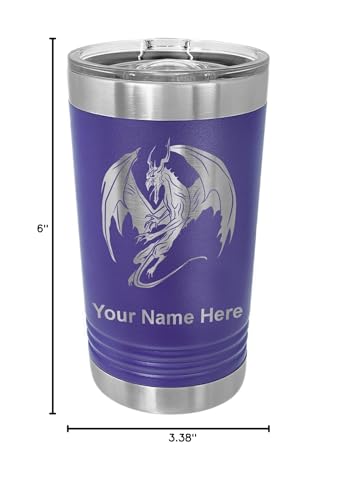 LaserGram 16oz Vacuum Insulated Pint Tumbler, Dragon, Personalized Engraving Included (Dark Purple)