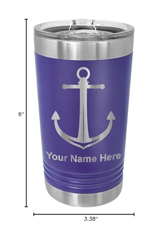 LaserGram 16oz Vacuum Insulated Pint Tumbler, Boat Anchor, Personalized Engraving Included (Dark Purple)