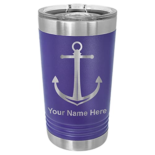 LaserGram 16oz Vacuum Insulated Pint Tumbler, Boat Anchor, Personalized Engraving Included (Dark Purple)