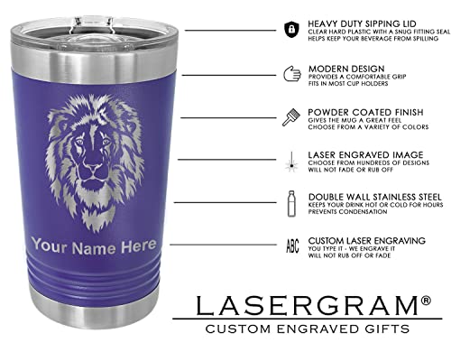 LaserGram 16oz Vacuum Insulated Pint Tumbler, Alien Head, Personalized Engraving Included (Dark Purple)