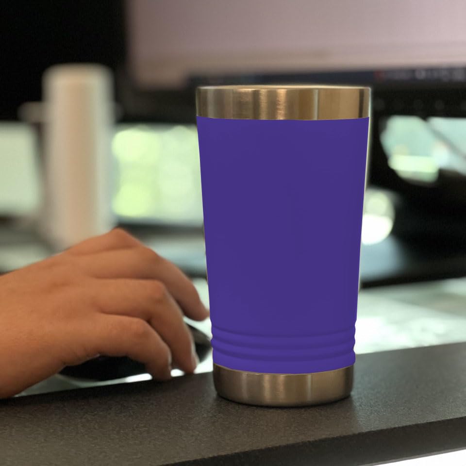 LaserGram 16oz Vacuum Insulated Pint Tumbler, Alien Head, Personalized Engraving Included (Dark Purple)