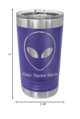 LaserGram 16oz Vacuum Insulated Pint Tumbler, Alien Head, Personalized Engraving Included (Dark Purple)