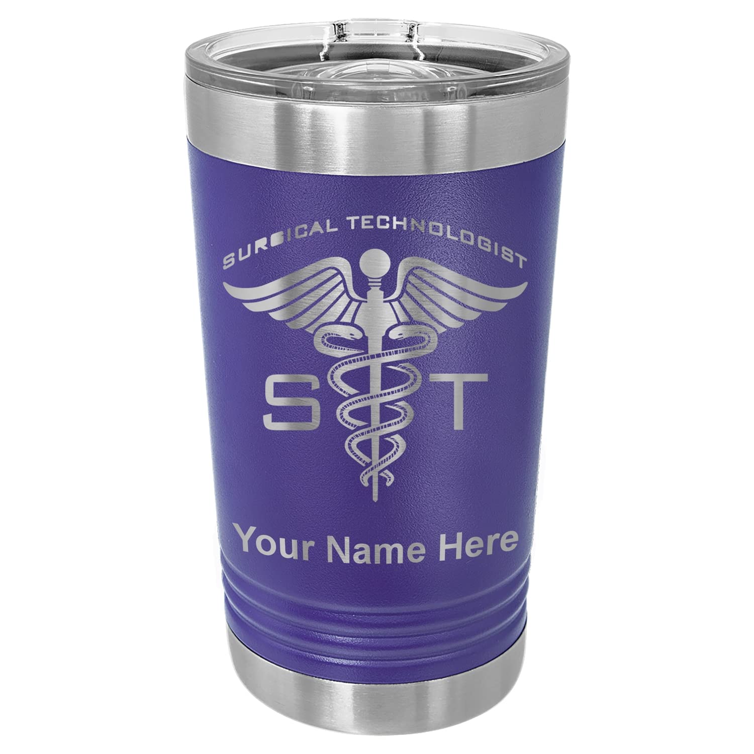 LaserGram 16oz Vacuum Insulated Pint Tumbler, ST Surgical Technologist, Personalized Engraving Included (Dark Purple)