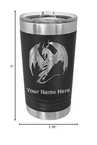 LaserGram 16oz Vacuum Insulated Pint Tumbler, Dragon, Personalized Engraving Included (Black)