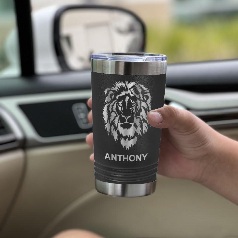 LaserGram 16oz Vacuum Insulated Pint Tumbler, Indian Elephant, Personalized Engraving Included (Black)