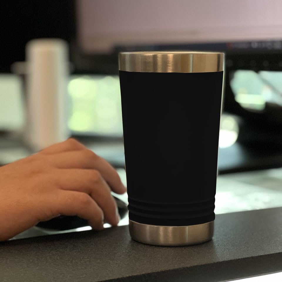 LaserGram 16oz Vacuum Insulated Pint Tumbler, Indian Elephant, Personalized Engraving Included (Black)