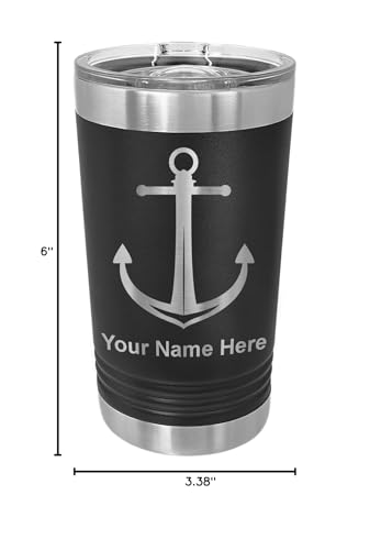 LaserGram 16oz Vacuum Insulated Pint Tumbler, Boat Anchor, Personalized Engraving Included (Black)