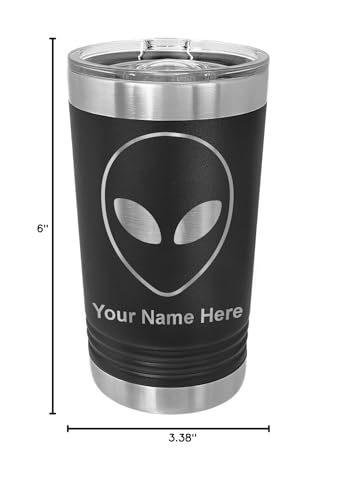 LaserGram 16oz Vacuum Insulated Pint Tumbler, Alien Head, Personalized Engraving Included (Black)