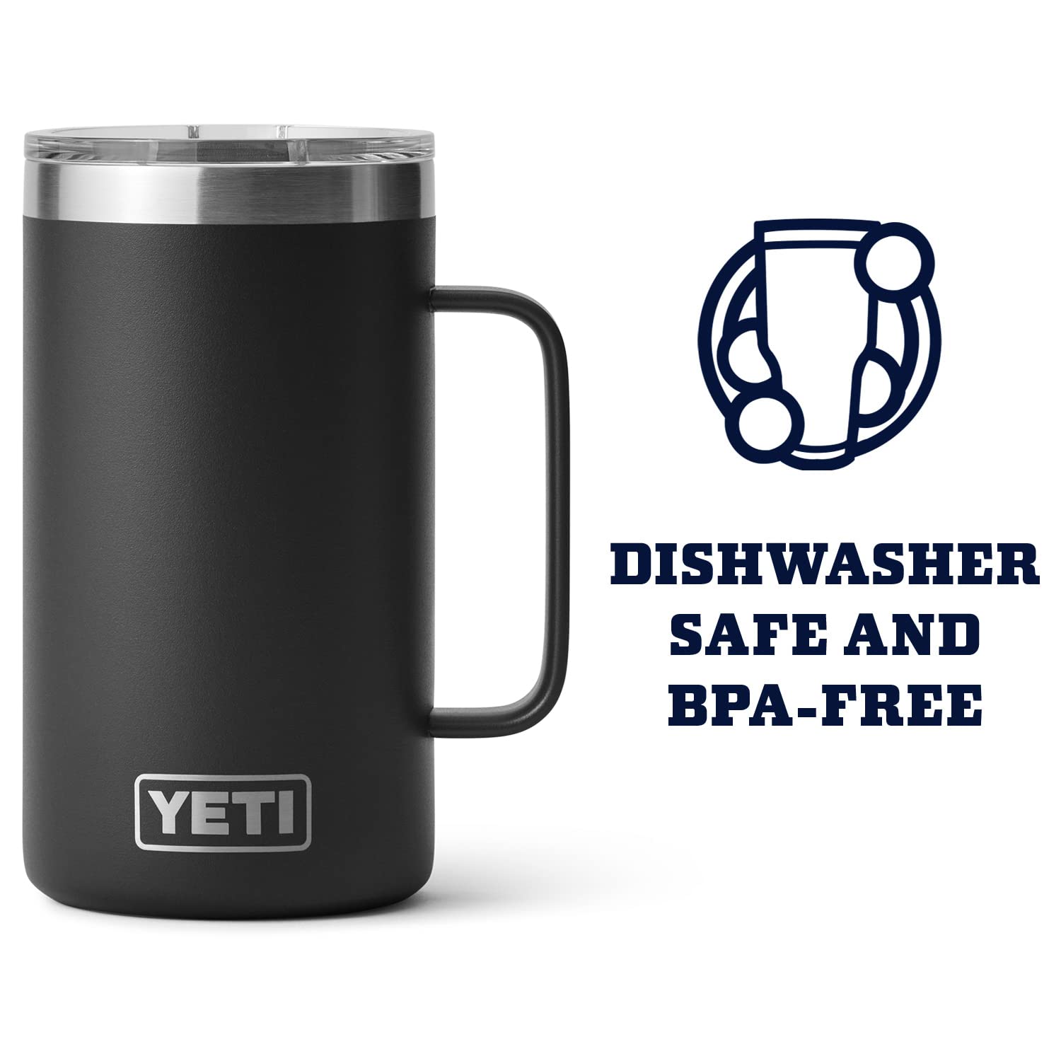 YETI Rambler 24 oz Mug, Vacuum Insulated, Stainless Steel with MagSlider Lid, Black