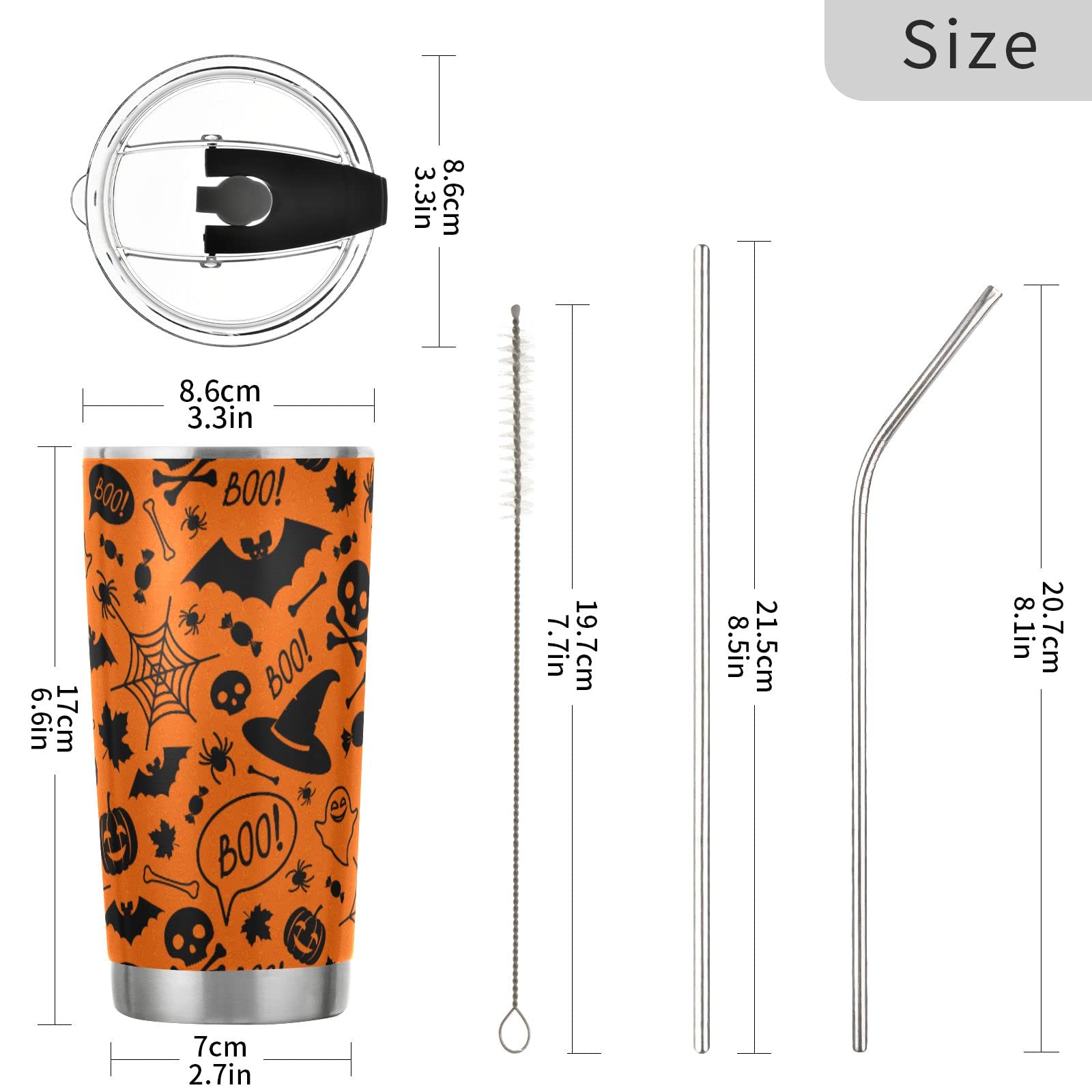 Yasala Halloween Tumbler Bat Pumpkin Ghost Spider Insulated Coffee Cup Back to School Beverage Container Office Travel Mug with Straw and Lid 20oz Holiday Gift Day of The Dead Present