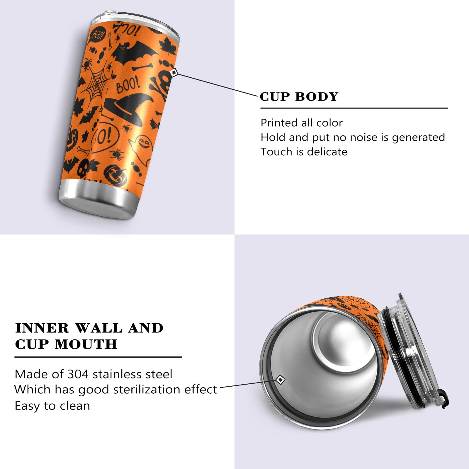 Yasala Halloween Tumbler Bat Pumpkin Ghost Spider Insulated Coffee Cup Back to School Beverage Container Office Travel Mug with Straw and Lid 20oz Holiday Gift Day of The Dead Present