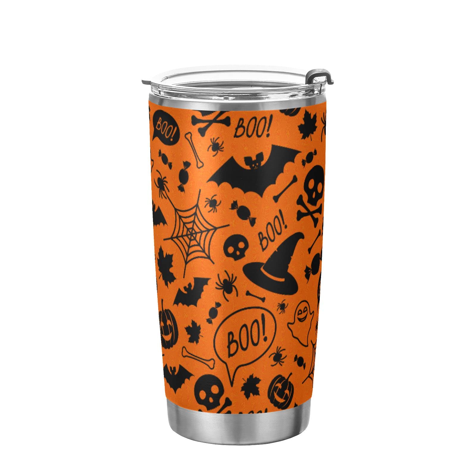 Yasala Halloween Tumbler Bat Pumpkin Ghost Spider Insulated Coffee Cup Back to School Beverage Container Office Travel Mug with Straw and Lid 20oz Holiday Gift Day of The Dead Present