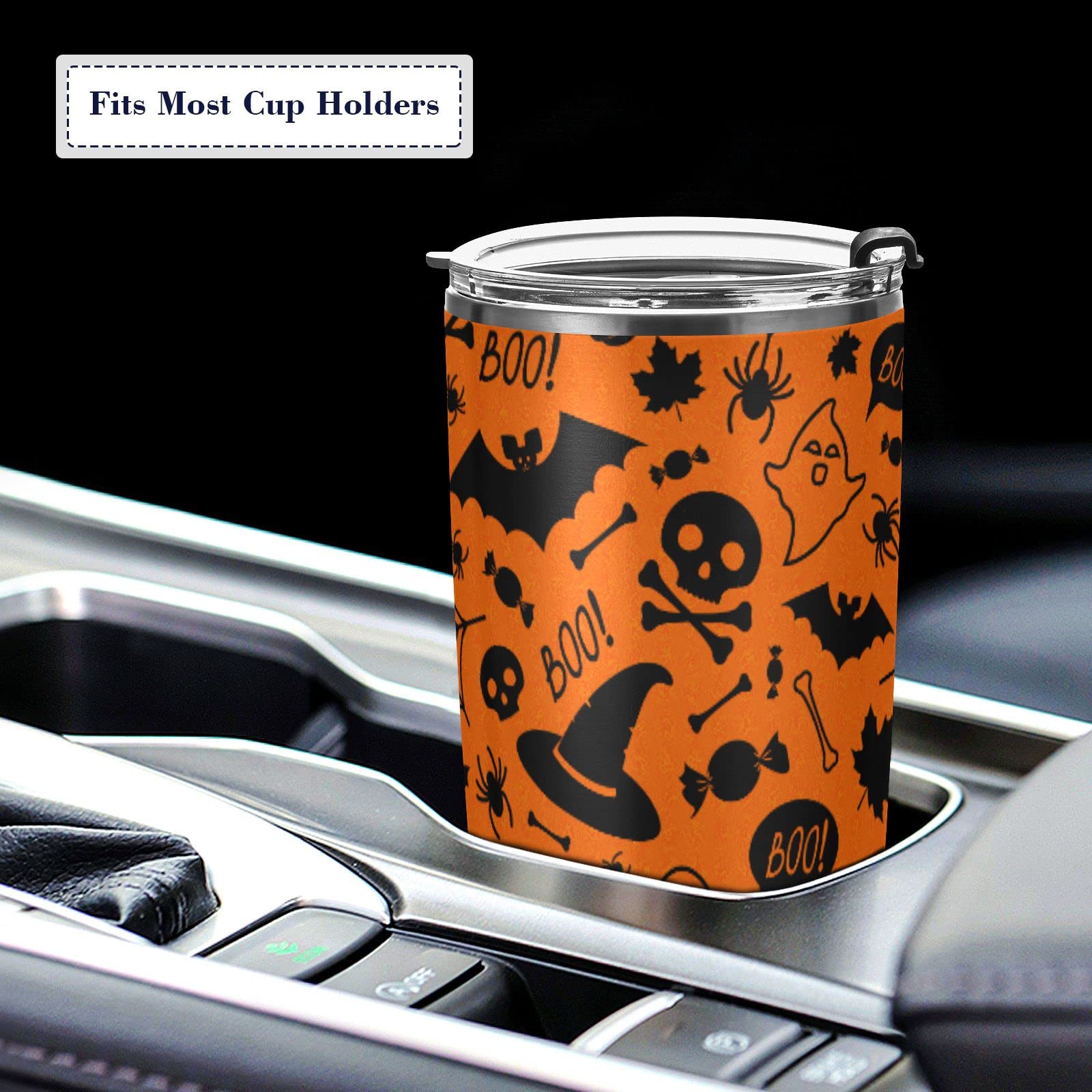 Yasala Halloween Tumbler Bat Pumpkin Ghost Spider Insulated Coffee Cup Back to School Beverage Container Office Travel Mug with Straw and Lid 20oz Holiday Gift Day of The Dead Present