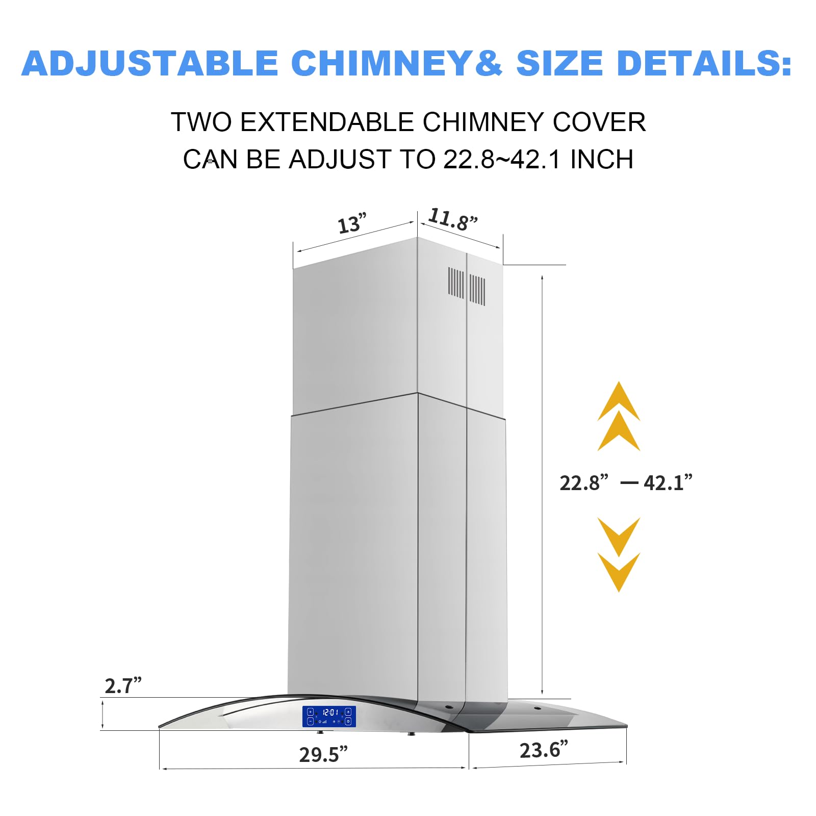 JOEAONZ Island Range Hood 30 Inch 700 CFM Gesture & Touch Control Ceiling Mount Stainless Steel Kitchen Vent Hood, Kitchen Exhaust Hood, Ducted/Ductless Convertible 3-speed Ventilation Fan Switchable