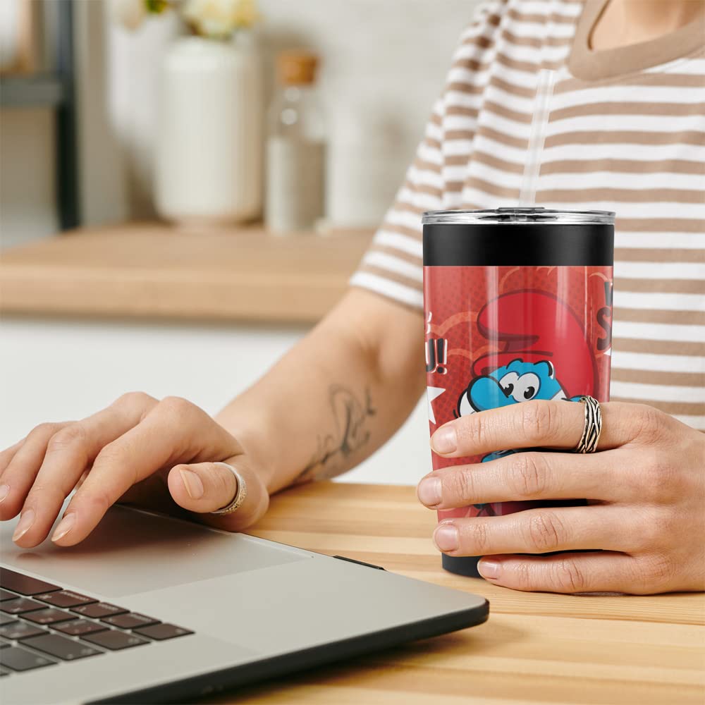 Logovision Papa Smurf Tumbler, Stainless Steel, 20 oz, Travel Mug, Vacuum Insulated & Double Wall with Leakproof Lid