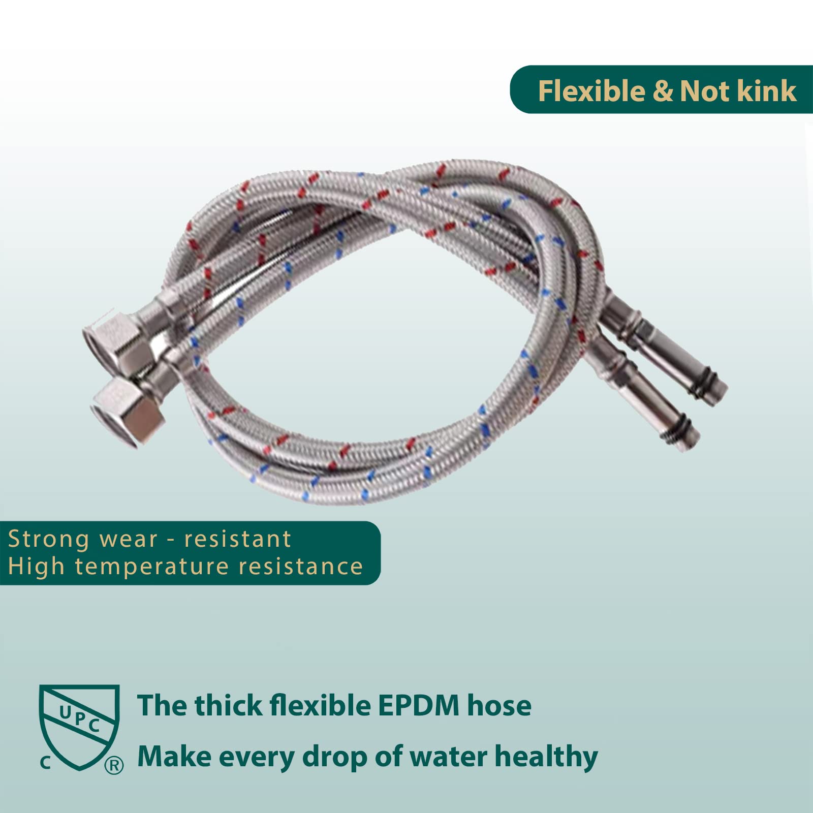 Hoimpro 24-Inch Long Bathroom Kitchen Faucet Connector Braided Stainless Steel Supply Hose,cUPC Hose 1 pair 3/8-Inch Female Compression Thread x M10 Male Connector, x 2 Pcs