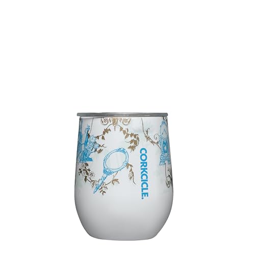 Corkcicle Disney Princess Belle Stemless Wine Glass Tumbler, Triple Insulated Stainless Steel Construction, Sliding Shatter-Proof Travel Lid, Keeps Beverages Chilled for 9 Hours, 12 oz