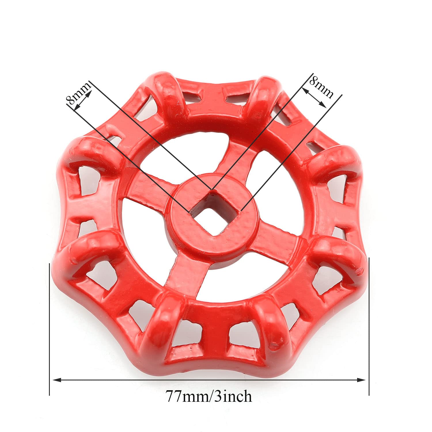 PZRT Cast Iron Outside Faucet Round Wheel Handle, Hose Bib Water Spigot 8x8mm, Red