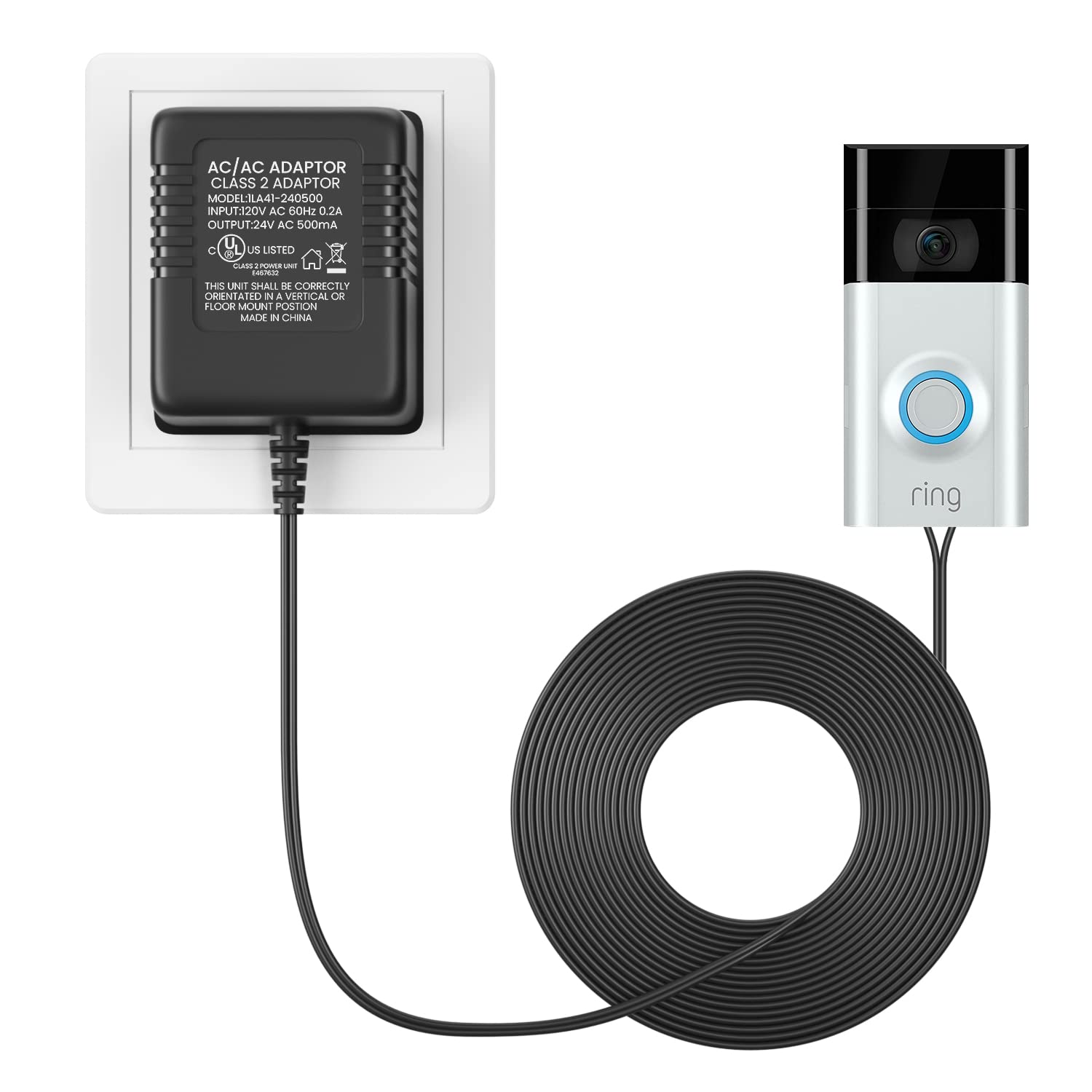 XXSZHY UL Listed 24V Power Adapter/Transformer,Thermostat Adapter with 196.8 inch Cable All Versions of Ring Doorbell and Thermostat for Nest Ecobee Sensi and Honeywell