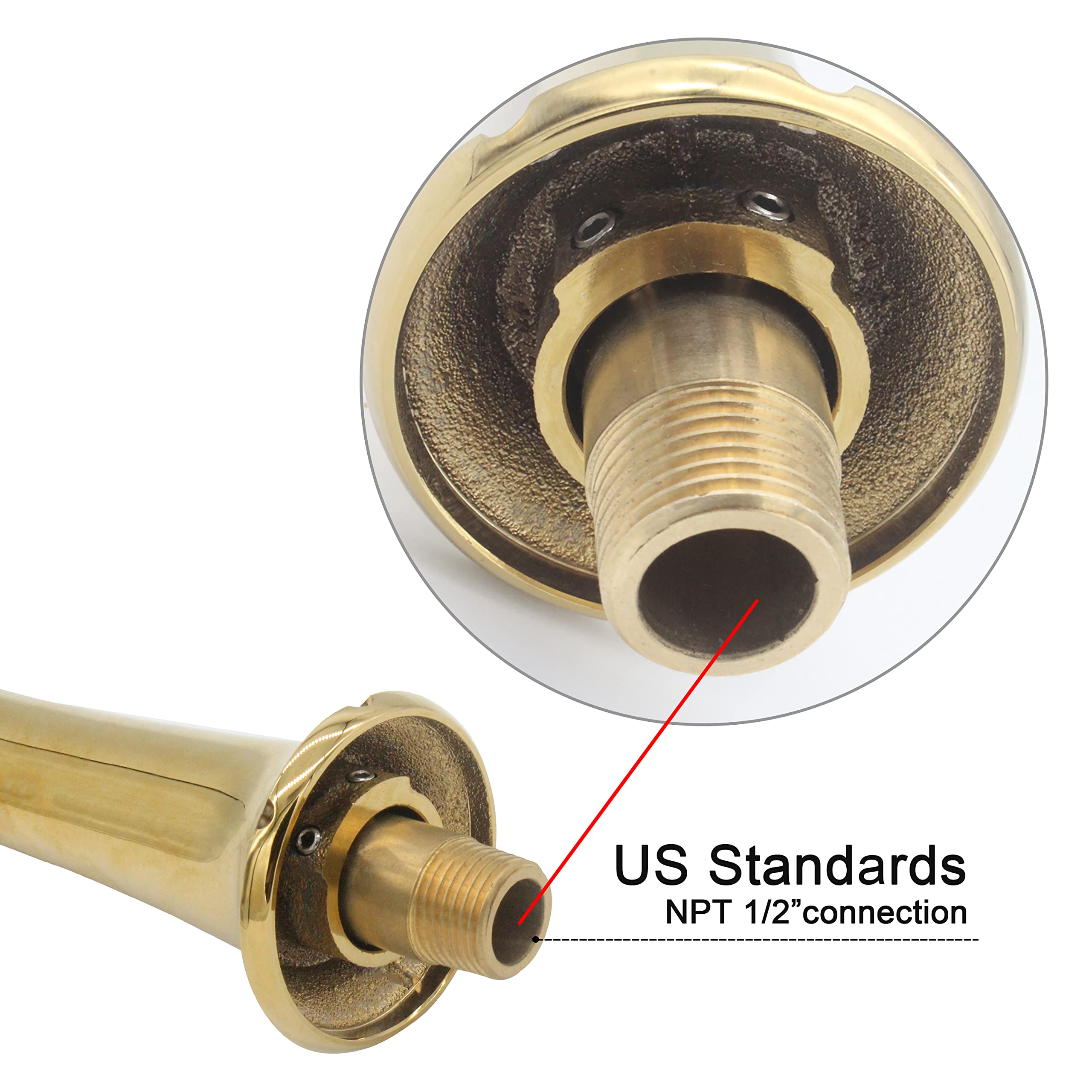 Enga Bright Gold Tub Spout, 8inch Extra Long Bathtub Faucet Wall Mount Brass Non Diverter Tub Filler