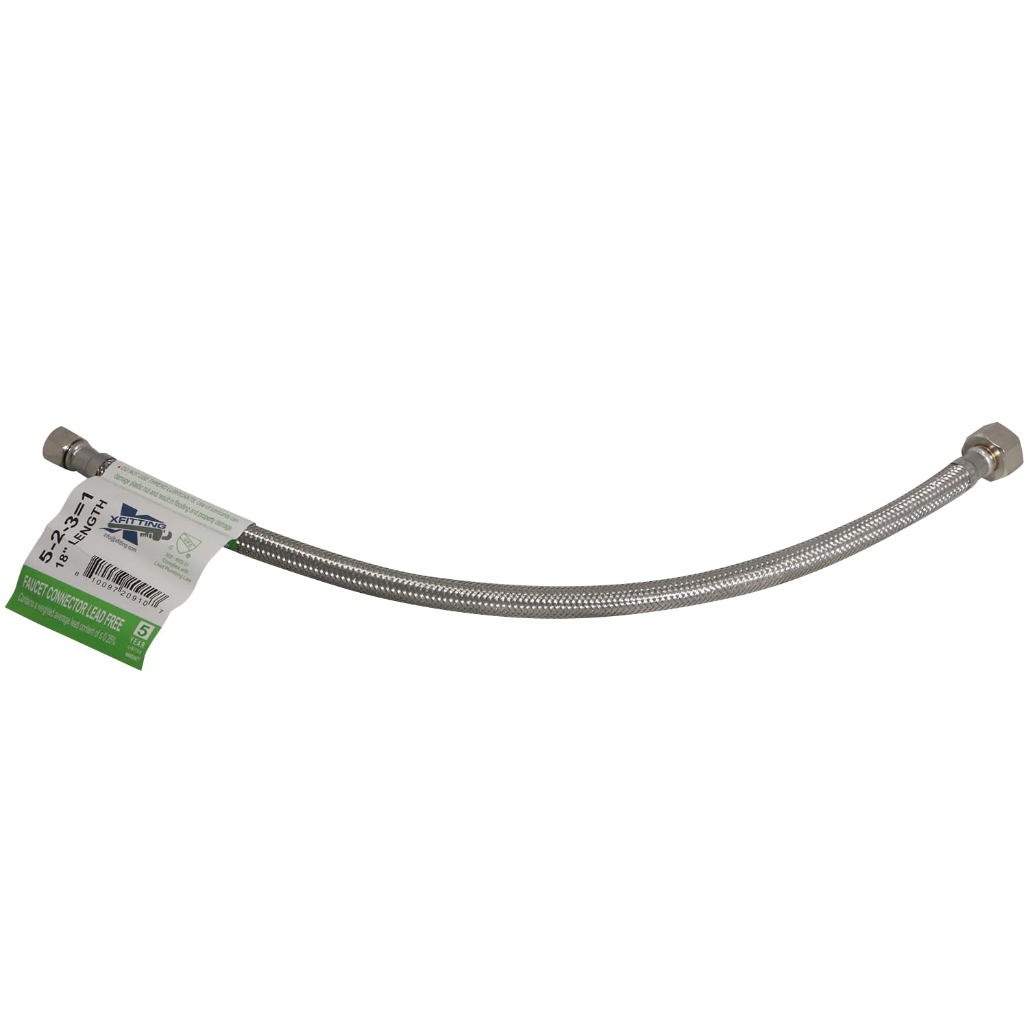 2 Pieces XFITTING 3/8" Comp x 1/2" FNPT Faucet Supply Hose Line, 18" Long, Braided Stainless Steel