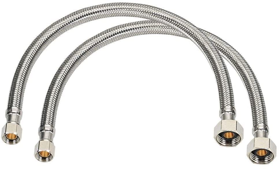2 Pieces XFITTING 3/8" Comp x 1/2" FNPT Faucet Supply Hose Line, 18" Long, Braided Stainless Steel