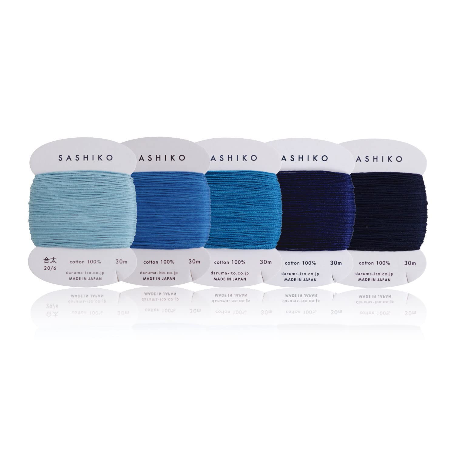 DARUMA Sashiko Thread 100% Cotton Card Type (32.8 yd) x 5 Colors with English Manual, Sewing & Embroidery Value Set (Thick, Amaoto)
