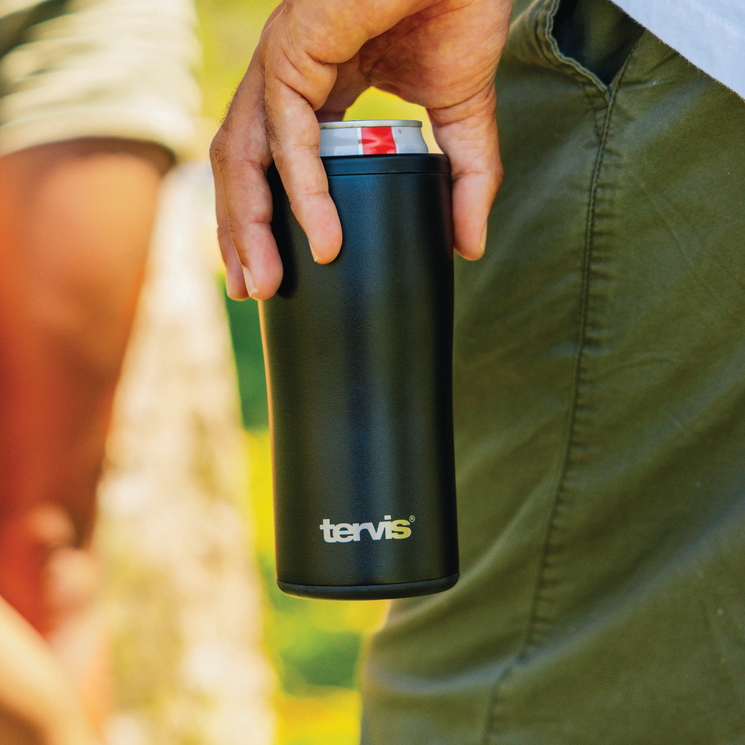 Tervis Deepwater Blue Powder Coated Triple Walled Insulated Tumbler Cup Keeps Drinks Cold & Hot, 12oz Slim Can Cooler, Deepwater Blue