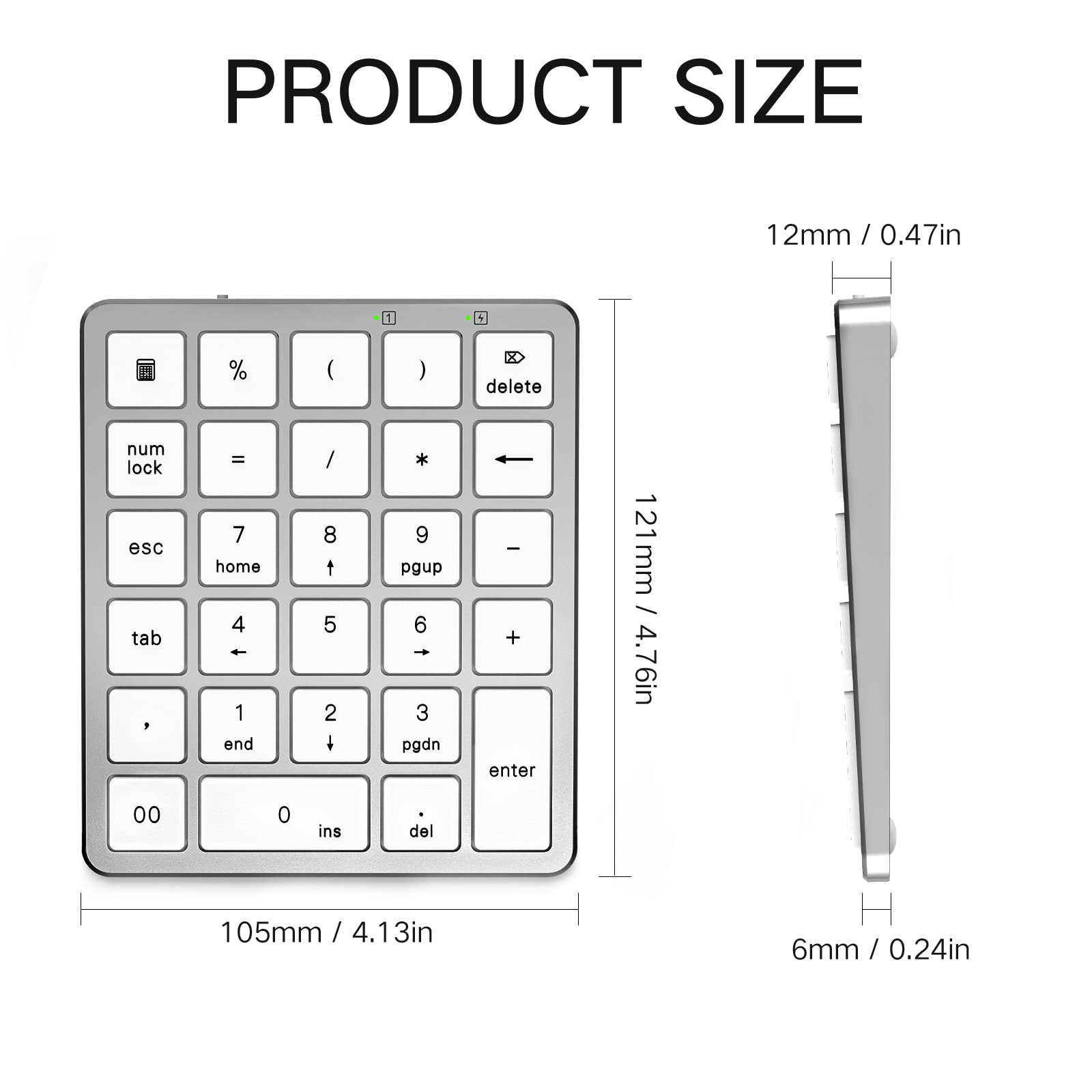 PINKCAT Wireless Number Pad, 28 Keys Numeric Keypad with 2.4G Mini USB Receiver, Portable Number Numpad Financial Accounting for Laptop, PC, Notebook, Desktop, Surface Pro - Silver