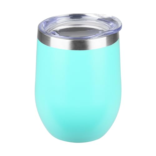 StarSpeed 12oz Wine Tumbler with lid, Stainless Steel Travel Mugs Stemless Double Wall Insulated Coffee Cup, Insulated Wine Glasses Travel Tumbler for Cold & Hot Drinks(Light Green, 1)