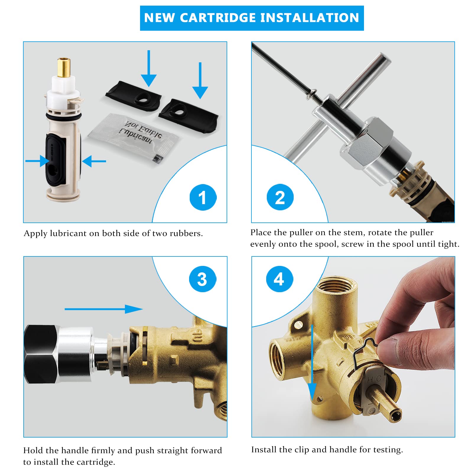 1222 Replacement Cartridge with Removal Tool 104421 and Retainer Clip Tub Shower Repair Kit,Compatible with Moen One Hanlde Posi Temp Faucet,Solid Brass and Plastic
