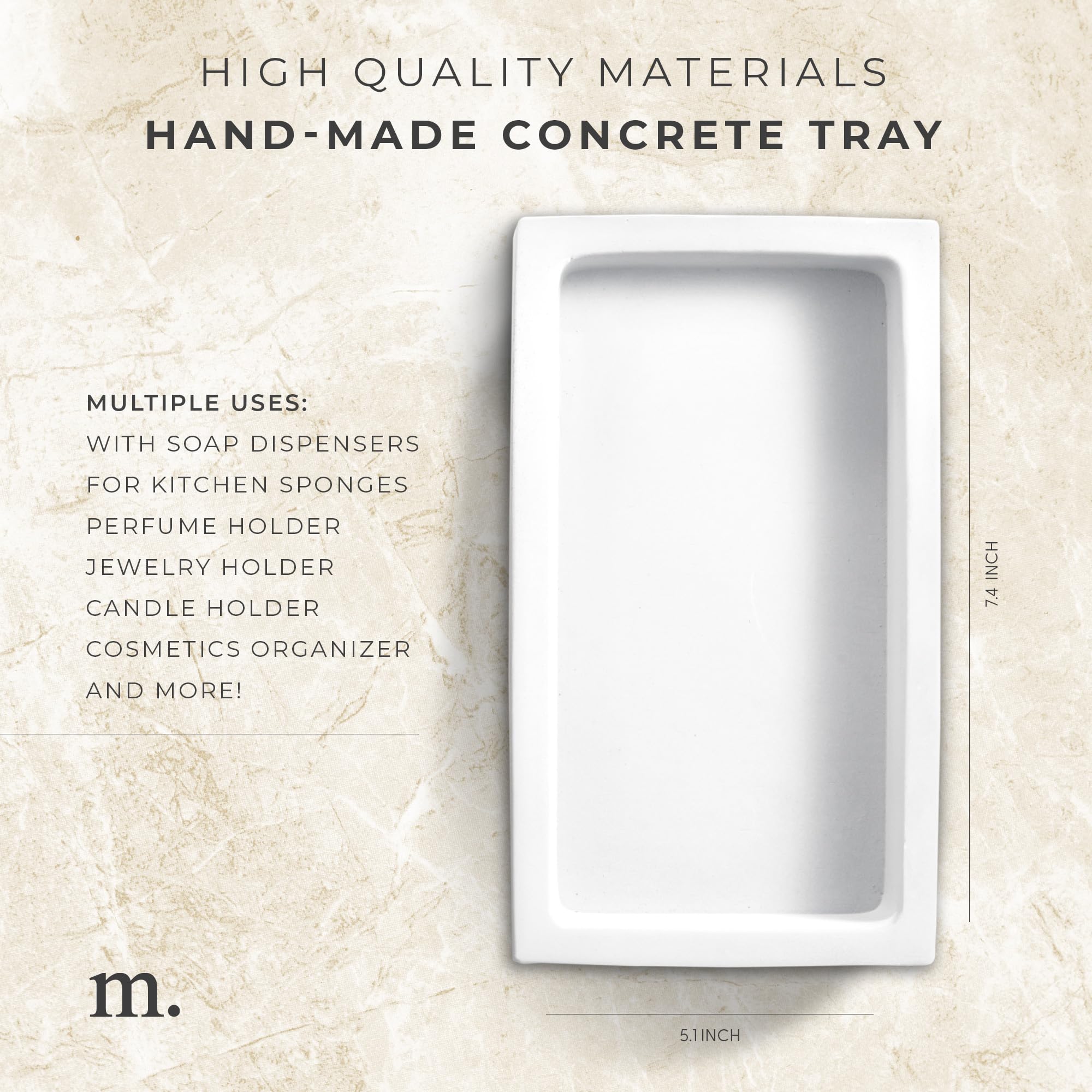 MaisoNovo Concrete Tray | White-Sink Tray for Bathroom CounterTop | Soap Dispenser Tray | Bathroom Trays for Counter | Soap Tray for Kitchen