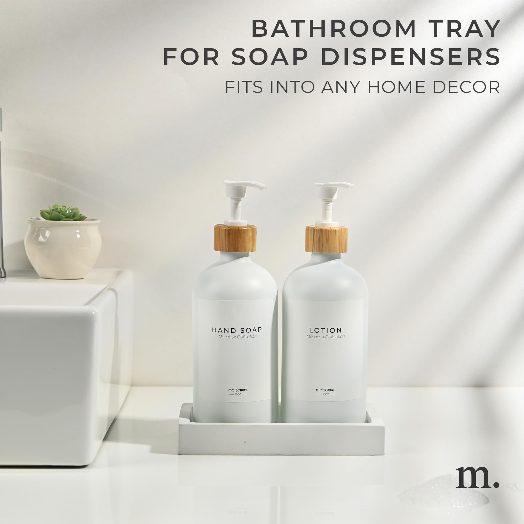 MaisoNovo Concrete Tray | White-Sink Tray for Bathroom CounterTop | Soap Dispenser Tray | Bathroom Trays for Counter | Soap Tray for Kitchen