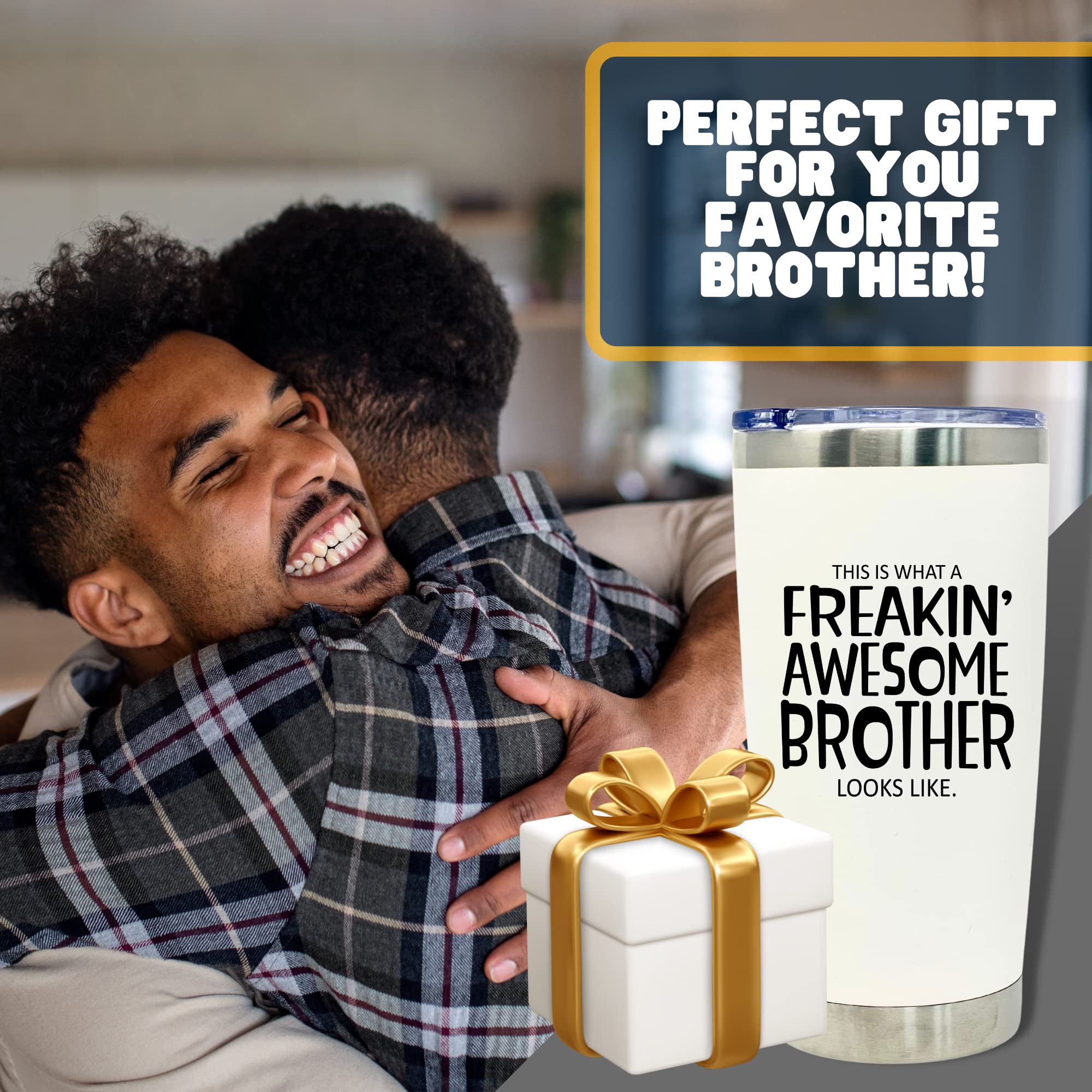 Funny Gift for Brother - Awesome Tumbler Coffee Mug - Great Travel Cup for Brothers From Sisters, Christmas Birthday Presents