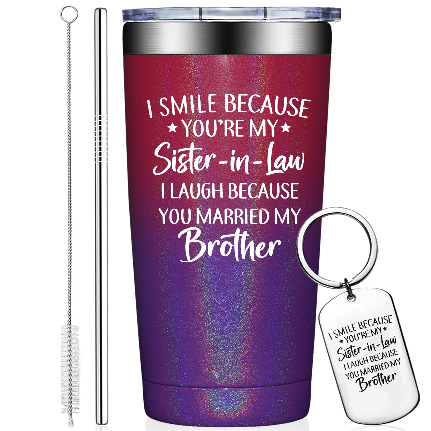 Grifarny Sister in Law Gifts - Birthday, Mothers Day, Christmas, Gifts for Sister in Law - I Smile Because You are My Sister in Law Tumbler 20oz