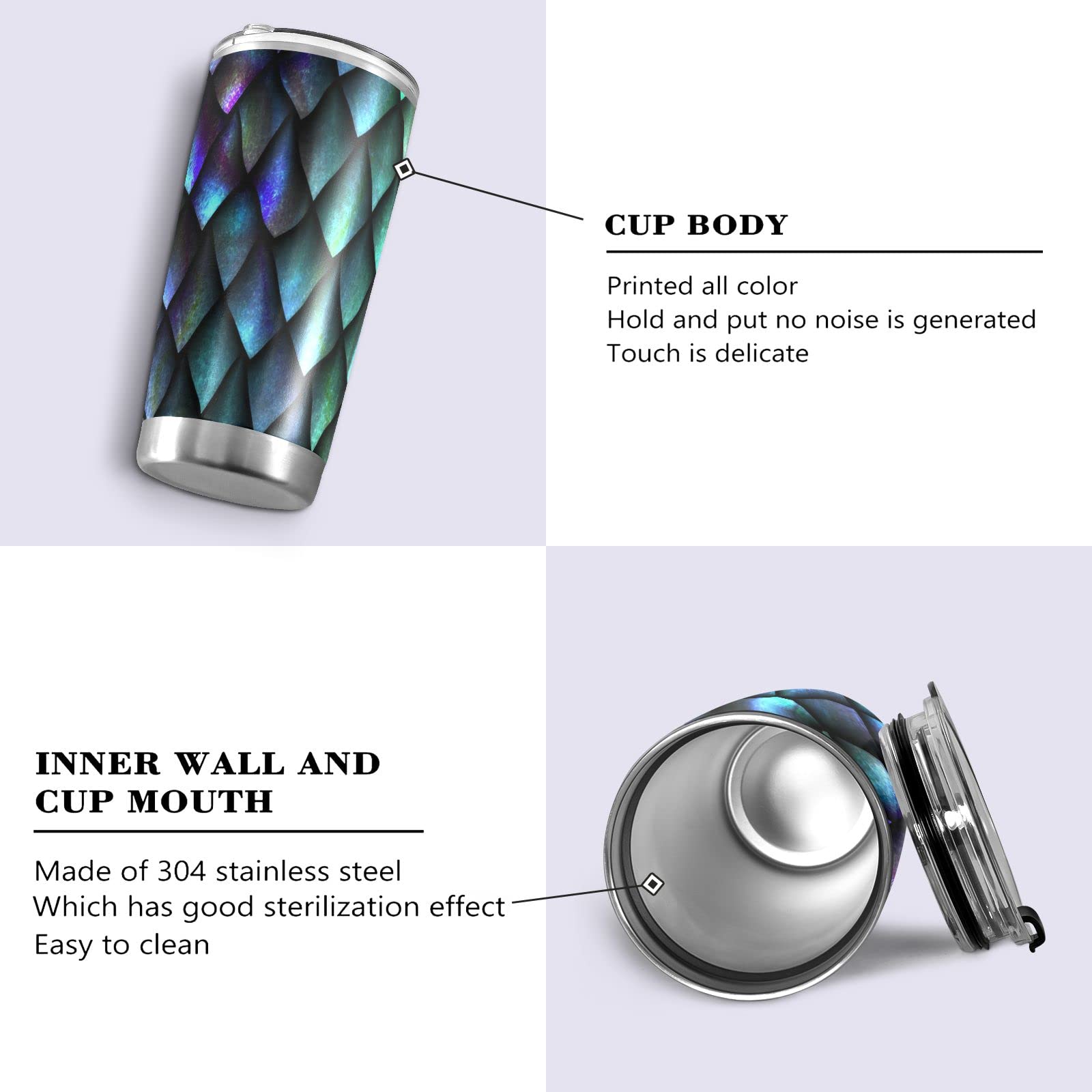 Yasala Tumbler Dragon Scales Bright Insulated Office Coffee Cup Back to School Beverage Container Travel Mug with Straw and Lid Double Wall Stainless Steel 20oz