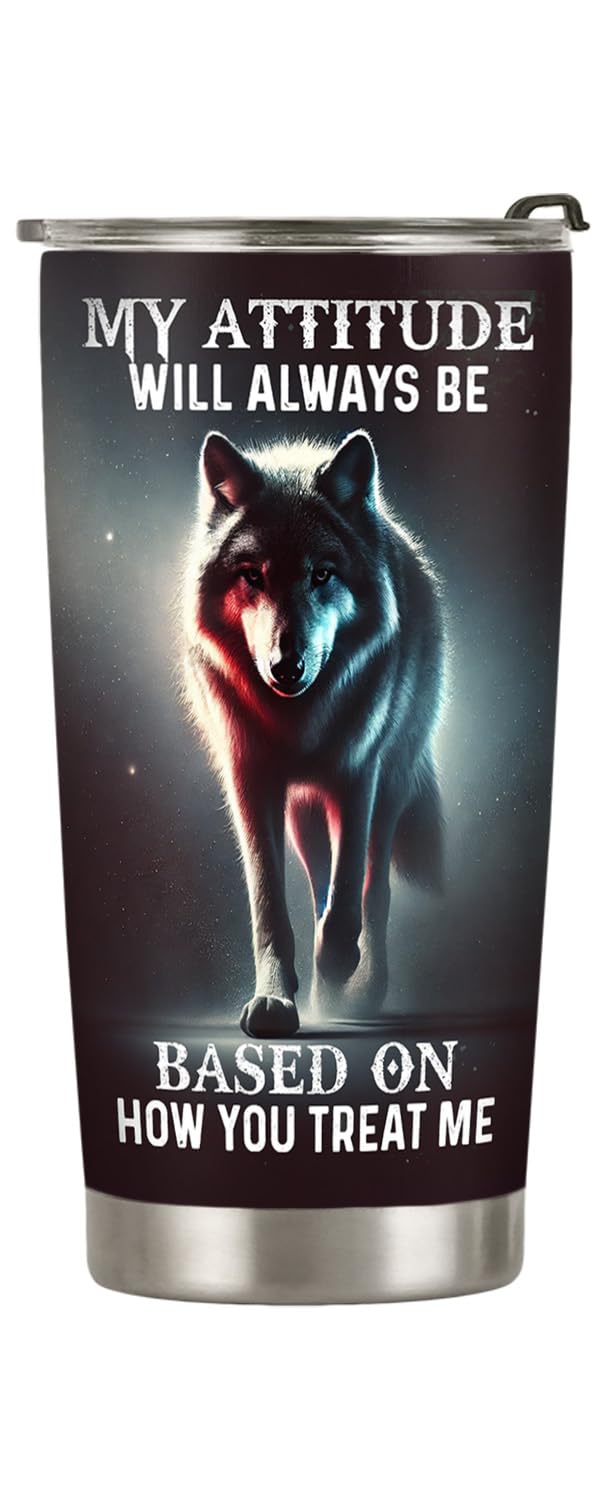 64HYDRO 20oz Wolf Gifts for Men, Women, Wolf Gifts for Wolf Lovers - Valentines Day Gifts for Him, Her - Inspirational Gifts - Wolf Tumbler Cup with Lid, Double Wall Vacuum Insulated Travel Coffee Mug