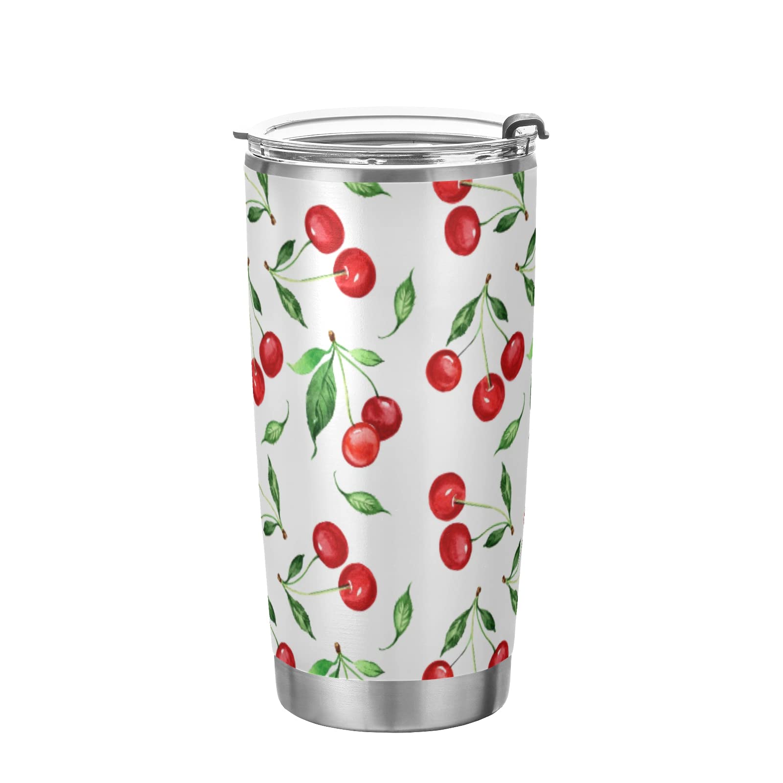 Yasala Tumbler Cherry Green Leaves Insulated Office Coffee Cup Back to School Beverage Container Travel Mug with Straw and Lid Double Wall Stainless Steel 20oz