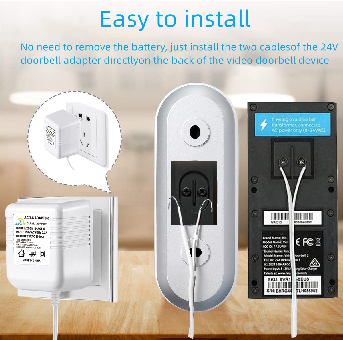 24V Doorbell Transformer Adapter Compatible with Nest Honeywell Ecobee Sensis All Versions of Ring Video Doorbells Thermostats Power Supply Adapter (26FT White, 12.0, Watts)