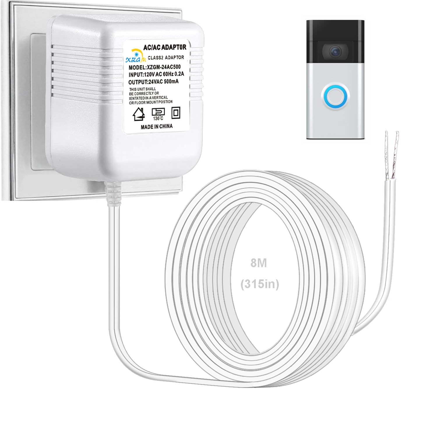 24V Doorbell Transformer Adapter Compatible with Nest Honeywell Ecobee Sensis All Versions of Ring Video Doorbells Thermostats Power Supply Adapter (26FT White, 12.0, Watts)