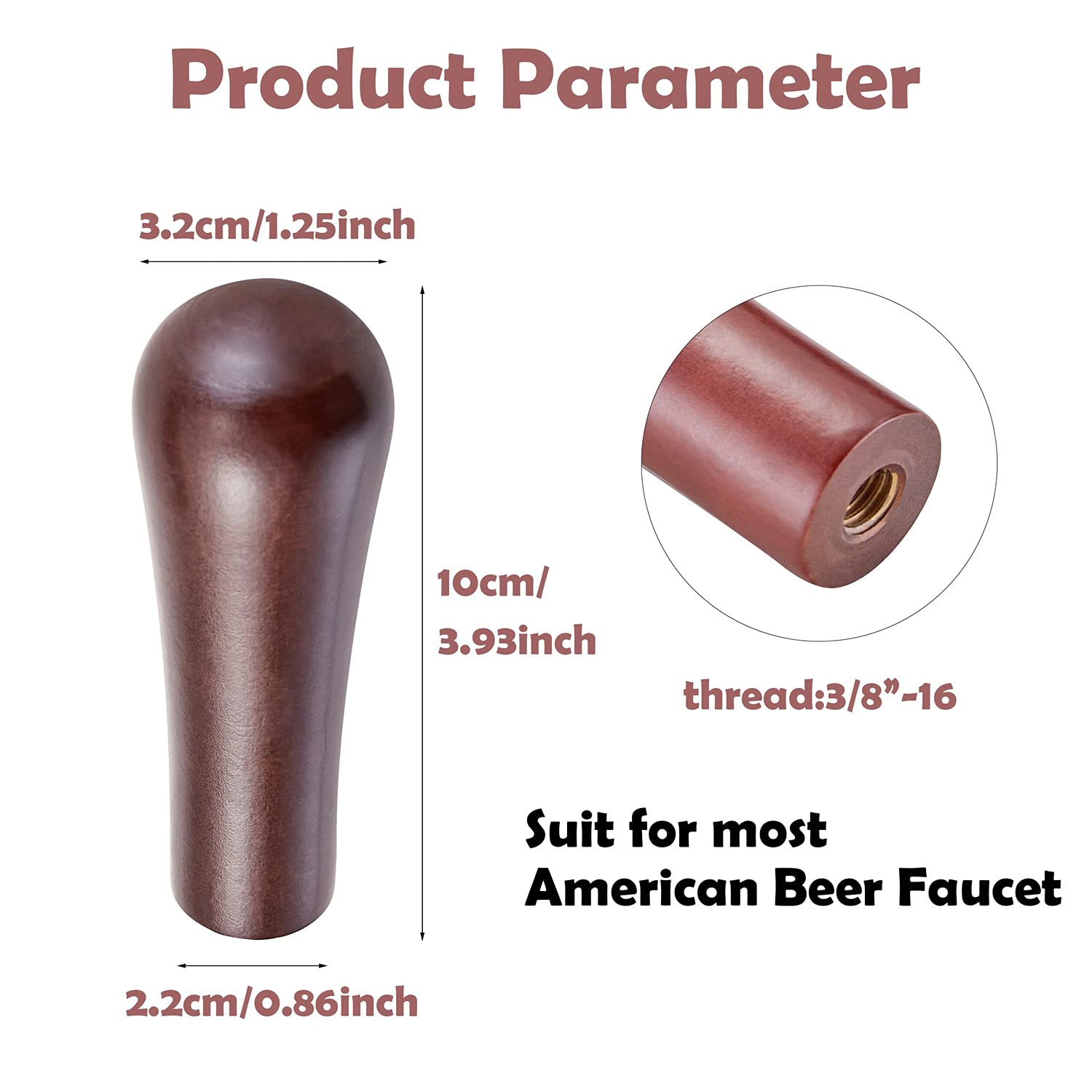 LitKiwi 4Pcs Beer Tap Handle,Premium Wooden Faucet Rustic Black & Brown Classical Style Handle,3/8''-16 Thread for Most Standard American Draft Beer Faucet,Homebrew,Kegerators and Bars