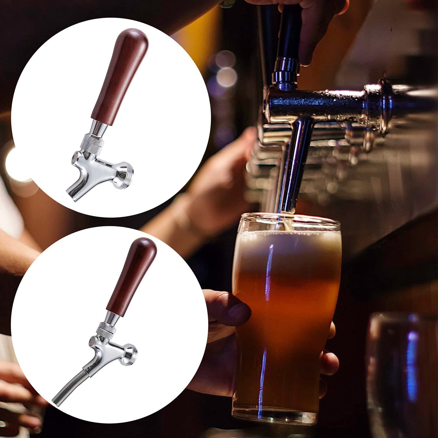 LitKiwi 4Pcs Beer Tap Handle,Premium Wooden Faucet Rustic Black & Brown Classical Style Handle,3/8''-16 Thread for Most Standard American Draft Beer Faucet,Homebrew,Kegerators and Bars
