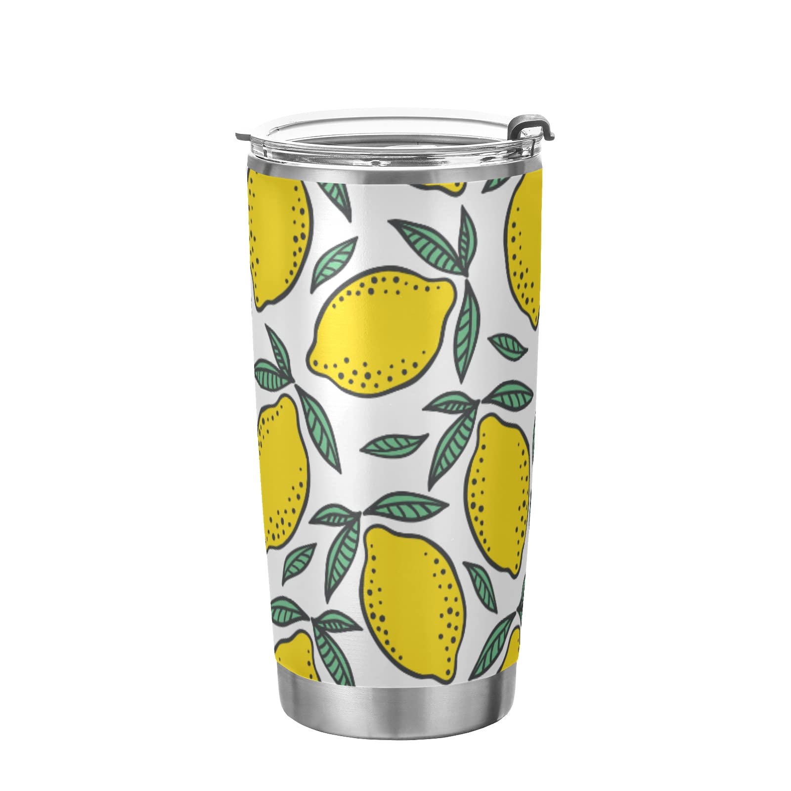 Yasala Tumbler Cute Lemon Pattern Insulated Office Coffee Cup Back to School Beverage Container Travel Mug with Straw and Lid Double Wall Stainless Steel 20oz