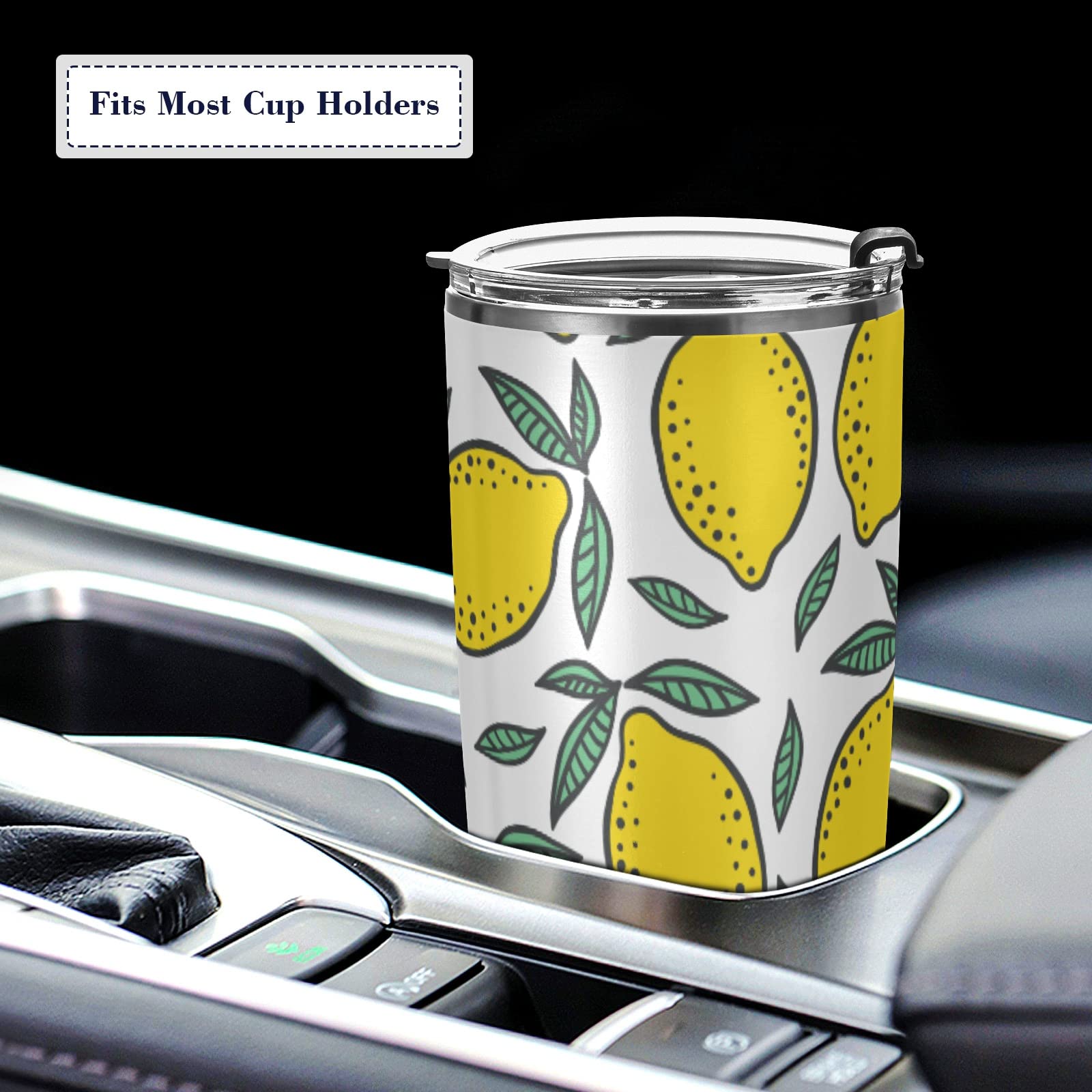 Yasala Tumbler Cute Lemon Pattern Insulated Office Coffee Cup Back to School Beverage Container Travel Mug with Straw and Lid Double Wall Stainless Steel 20oz