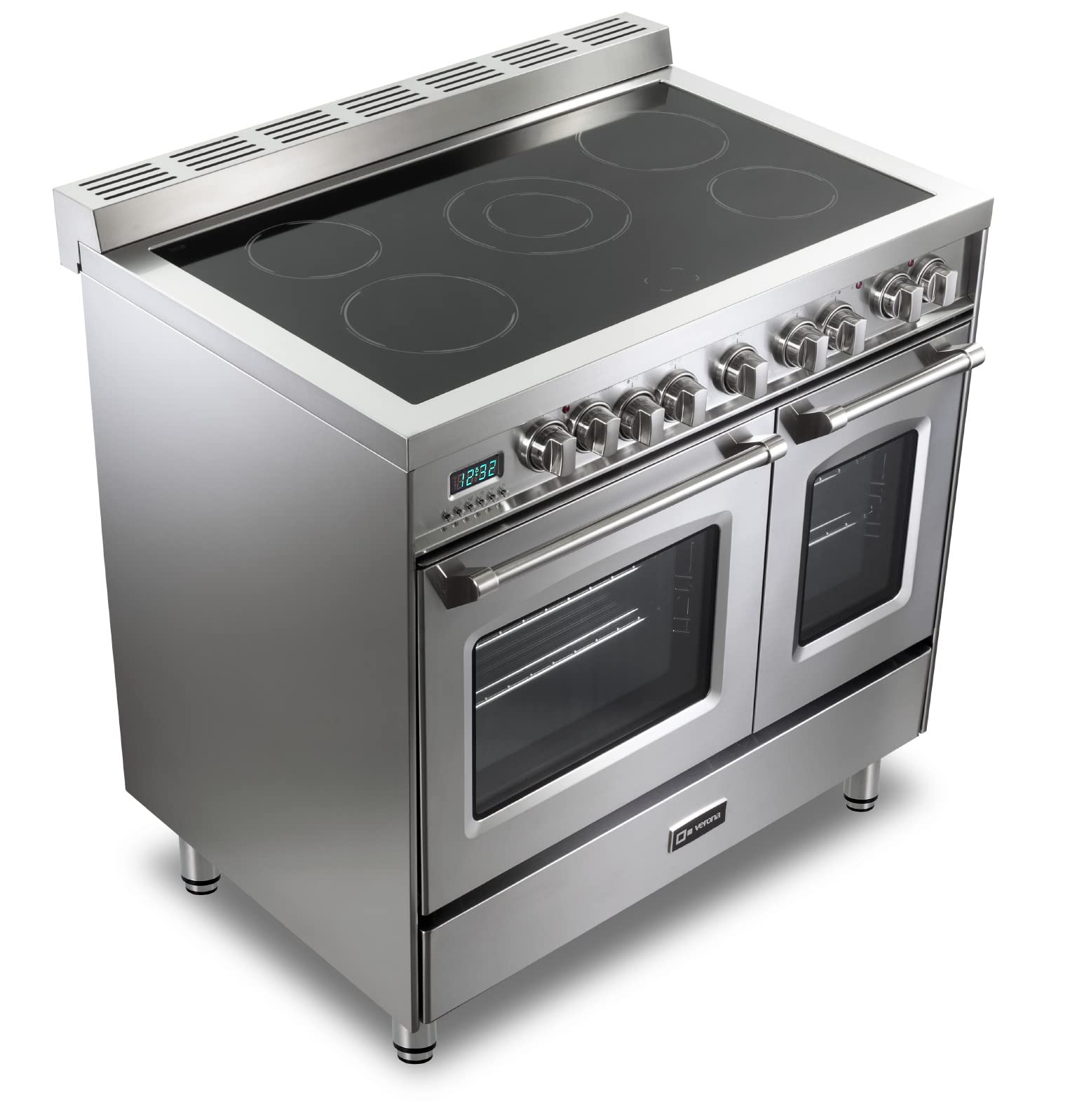 Verona Prestige Series VPFSEE365DSS 36 Inch All Electric Freestanding Range Double Oven Convection, 5 Burners Dual Center Element Chrome Knobs and Handle Stainless Steel
