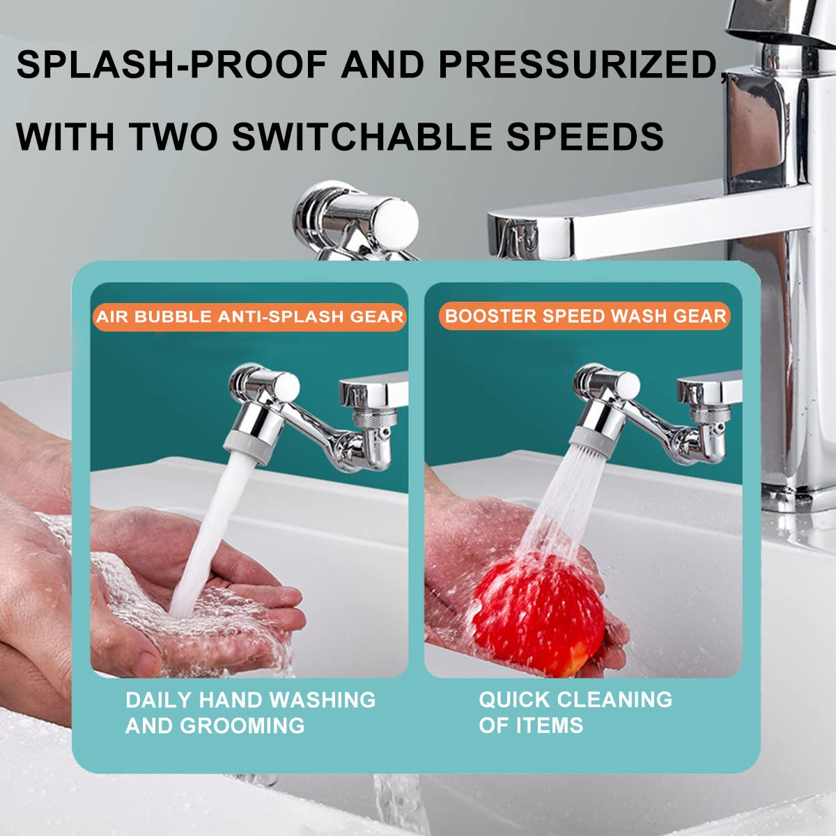 1080° Swivel Faucet Extender Sink Aerator, Splash Water Filter Extension, Kitchen Bathroom 360° Rotatable Spray Attachment, Universal Robotic Arm -Wash Hand/Hair/Face