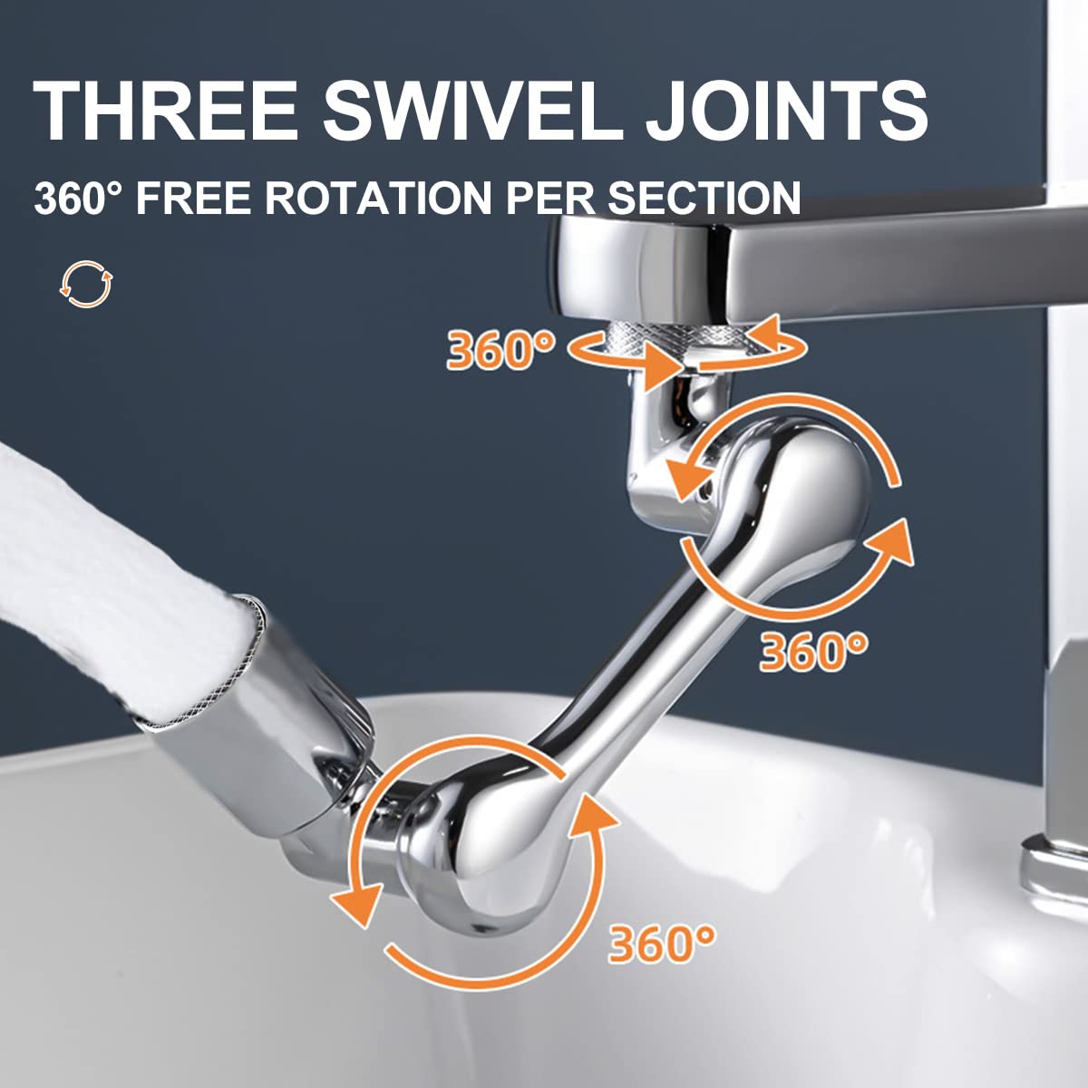 1080° Swivel Faucet Extender Sink Aerator, Splash Water Filter Extension, Kitchen Bathroom 360° Rotatable Spray Attachment, Universal Robotic Arm -Wash Hand/Hair/Face