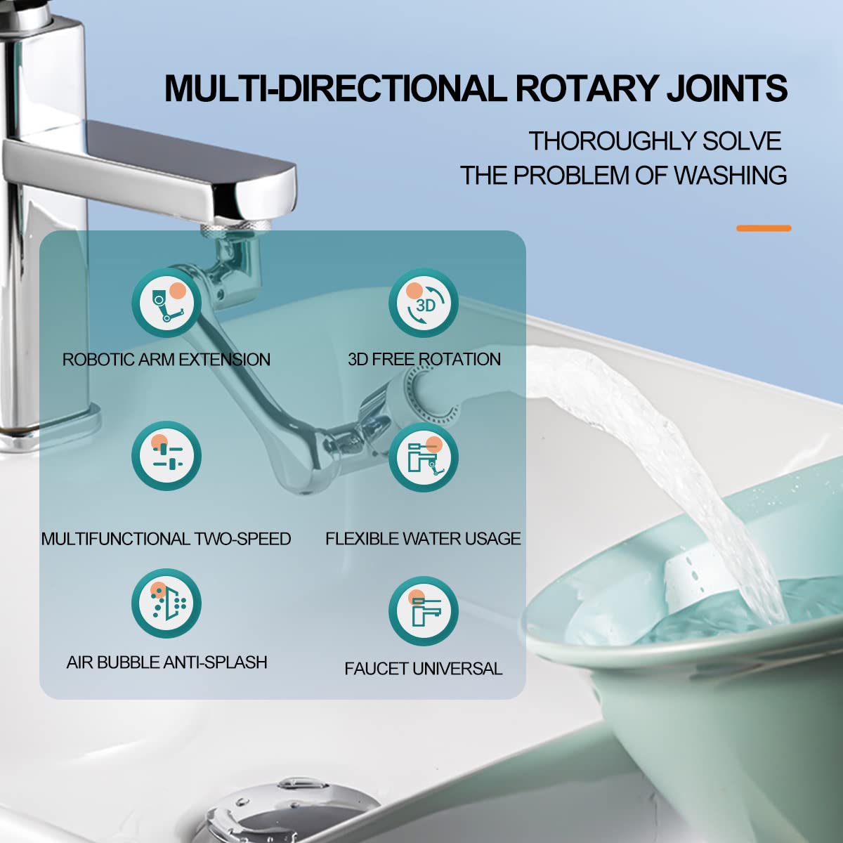 1080° Swivel Faucet Extender Sink Aerator, Splash Water Filter Extension, Kitchen Bathroom 360° Rotatable Spray Attachment, Universal Robotic Arm -Wash Hand/Hair/Face