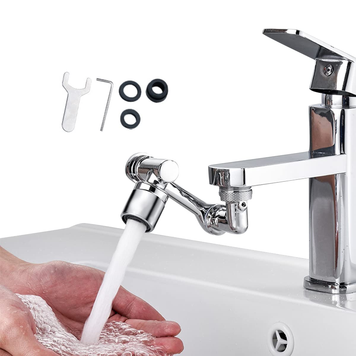 1080° Swivel Faucet Extender Sink Aerator, Splash Water Filter Extension, Kitchen Bathroom 360° Rotatable Spray Attachment, Universal Robotic Arm -Wash Hand/Hair/Face
